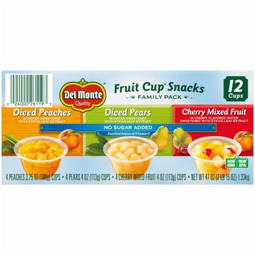 Del Monte Family Size Fruit Cup Snacks Variety Pack 12 ct / 47 oz ...