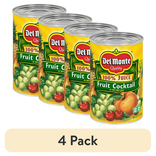 (4 pack) Del Monte Fruit Cocktail, 100% Juice, Canned Fruit, 15 oz Can ...