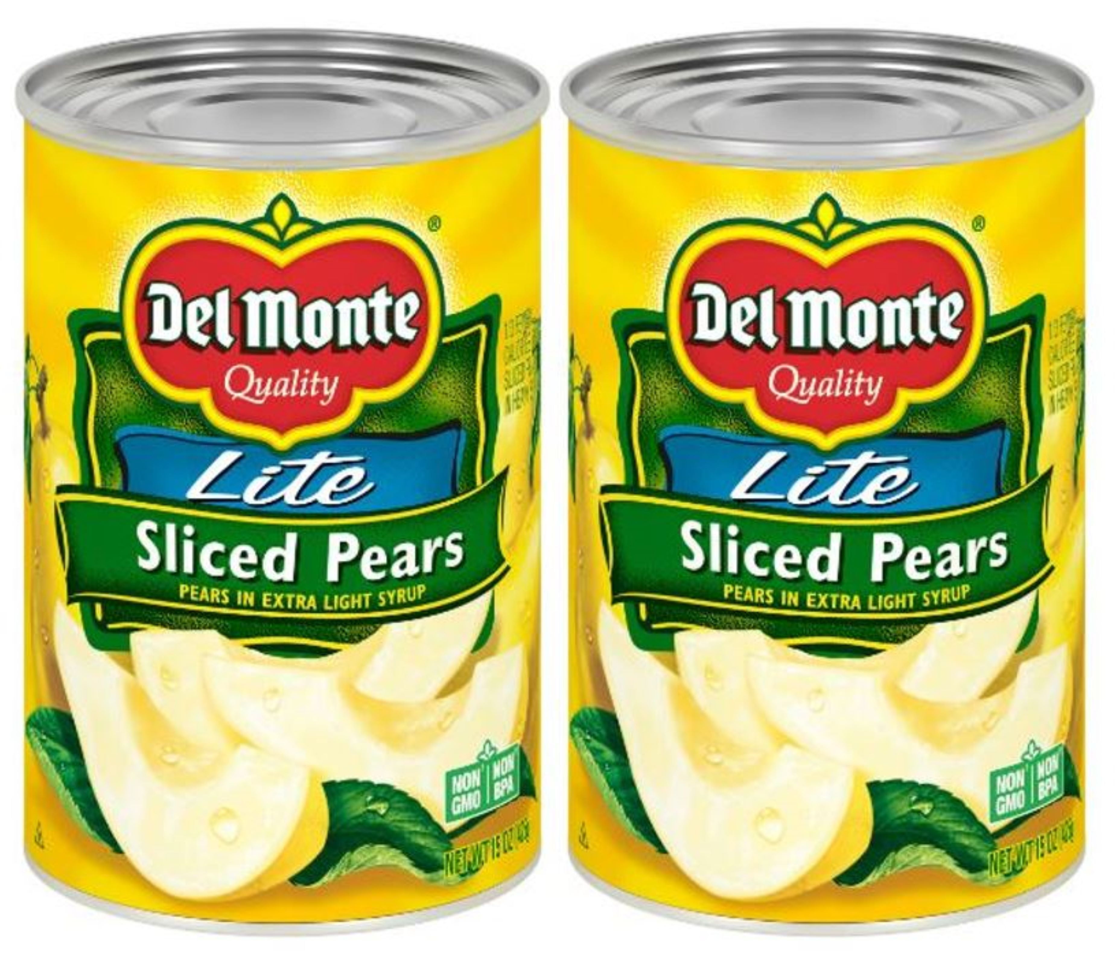 Del Monte Lite Sliced Pears, Canned Fruit, 15 oz Can, Pack of 2 ...
