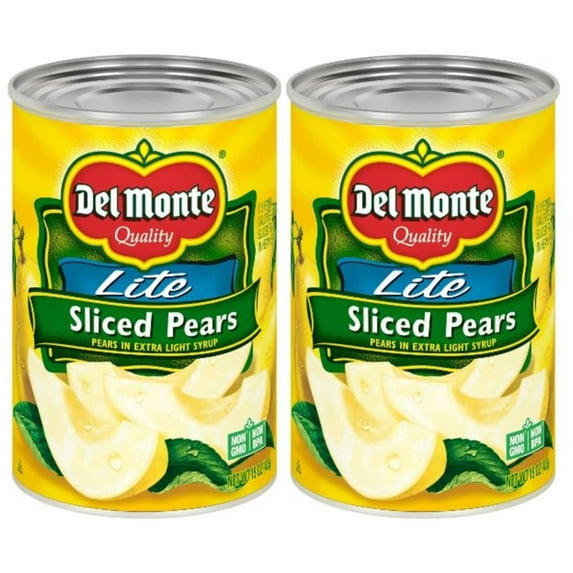 Del Monte Lite Sliced Pears, Canned Fruit, 15 oz Can, Pack of 2 ...