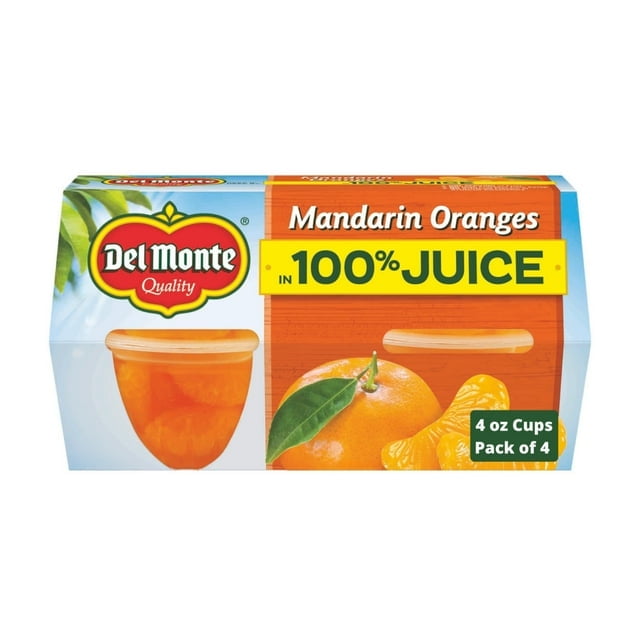 Del Monte Fruit Cup Snacks Mandarin Oranges in 100% Juice 4 oz fruit (4 ...