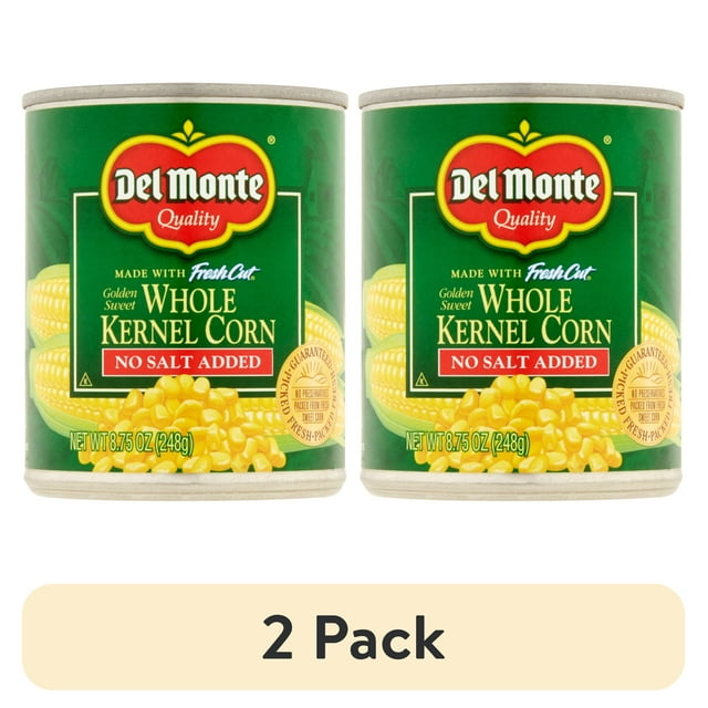 (2 pack) Del Monte No Salt Added Golden Sweet Whole Kernel Corn, Canned ...