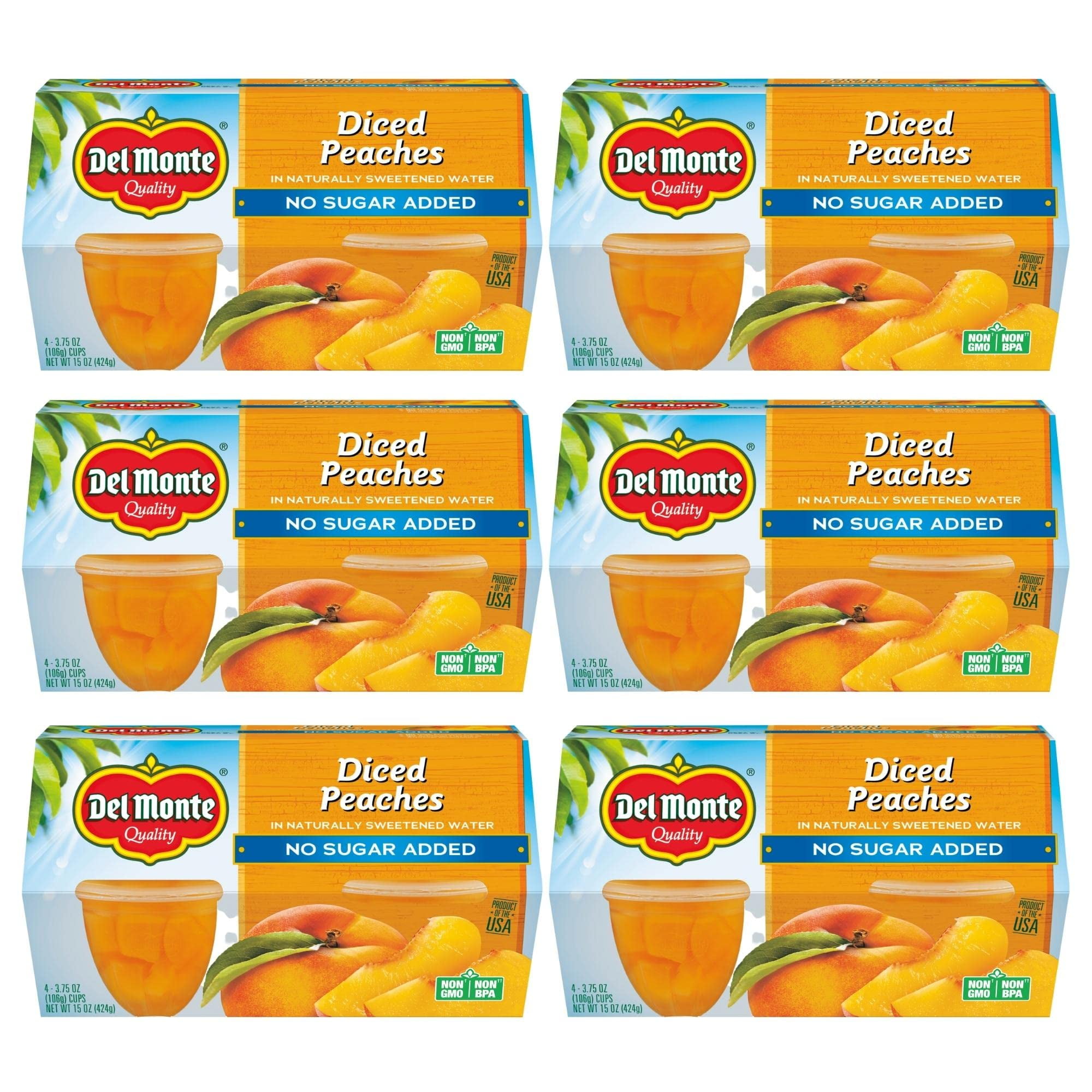 Del Monte No Sugar Added Diced Peaches Fruit Cup Snacks, 3.75 oz Cup ...