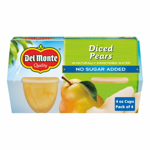 Del Monte No Sugar Added Diced Pears Fruit Cup Snacks 4 ct / 4 oz ...