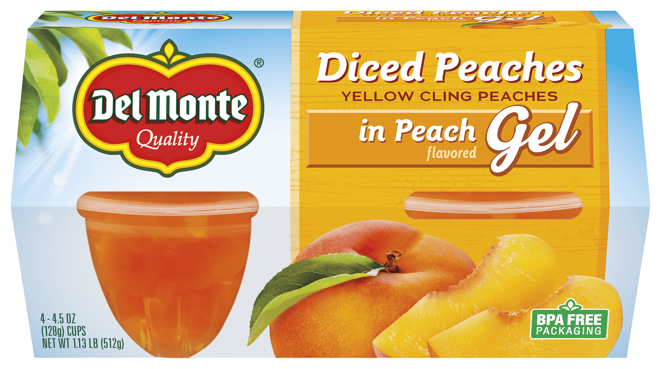 Del Monte Peaches Fruit Cup Snacks, Peach Gel, 4.5 oz Cups, Pack of 2 ...