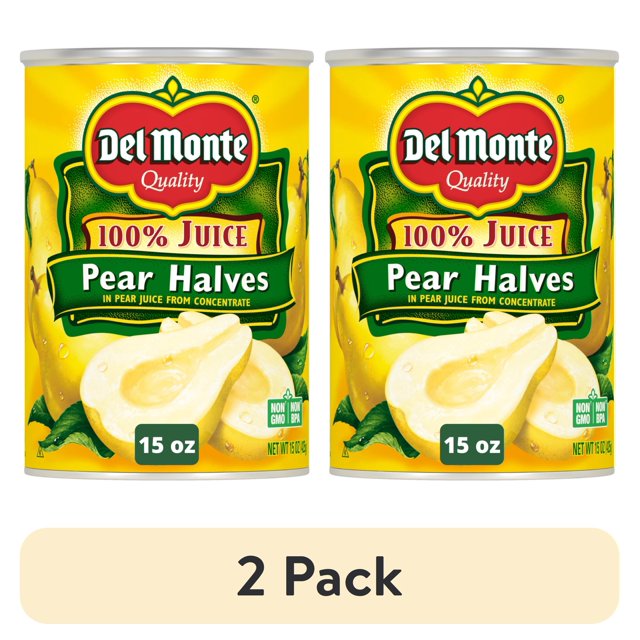 (2 pack) Del Monte Pear Halves in 100% Juice, Canned Fruit, 15 oz Can ...