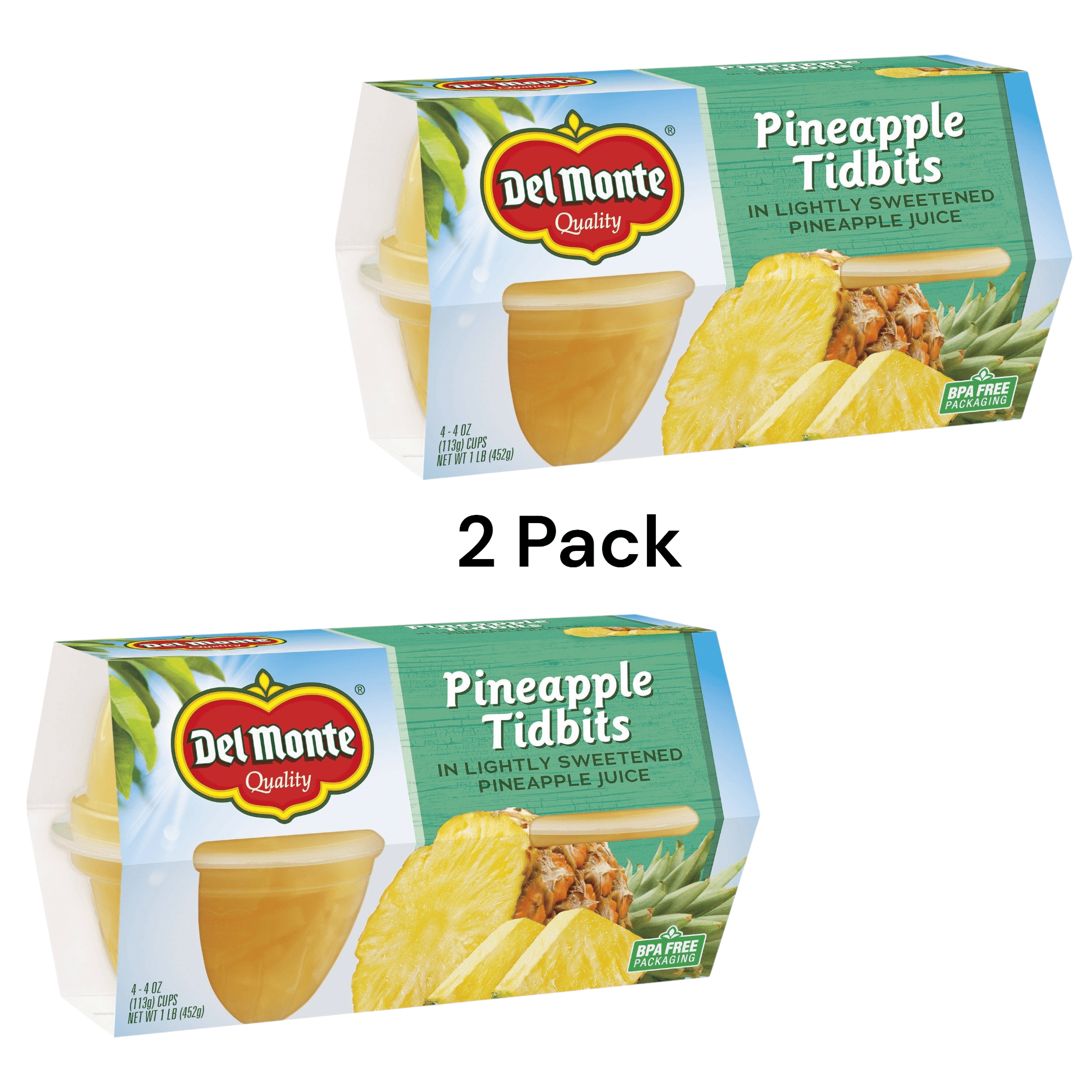 Del Monte Pineapple Tidbits Fruit Cup Snacks, 4 oz, 2 Pack - Walmart.com
