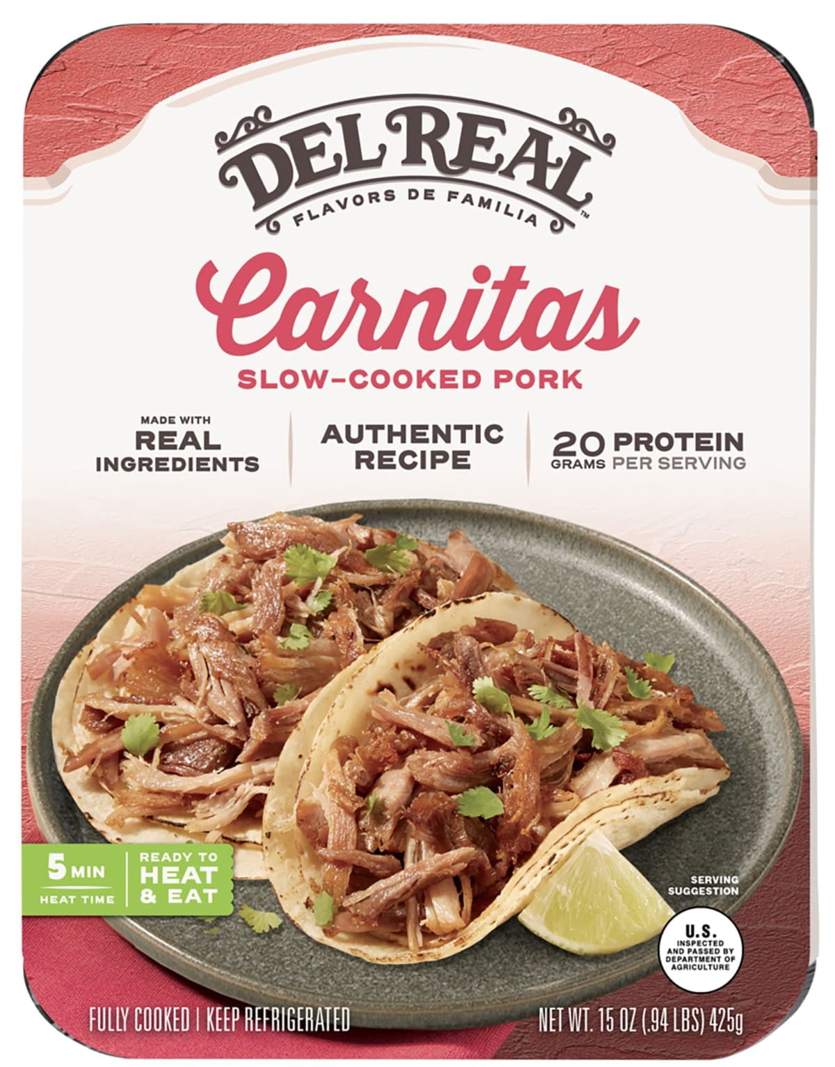 Del Real Foods Slow Cooked Pork Carnitas 15 oz Fully Cooked High ...