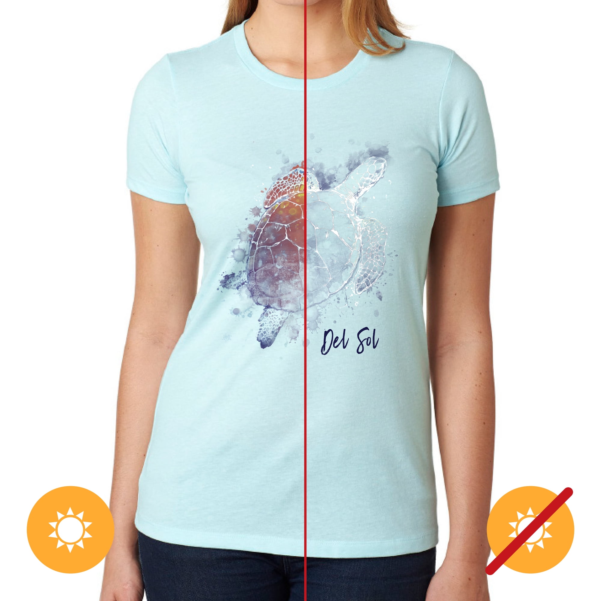 Del Sol Women's Turtle Splash Premium Crew Tee, Ice Blue T-Shirt ...