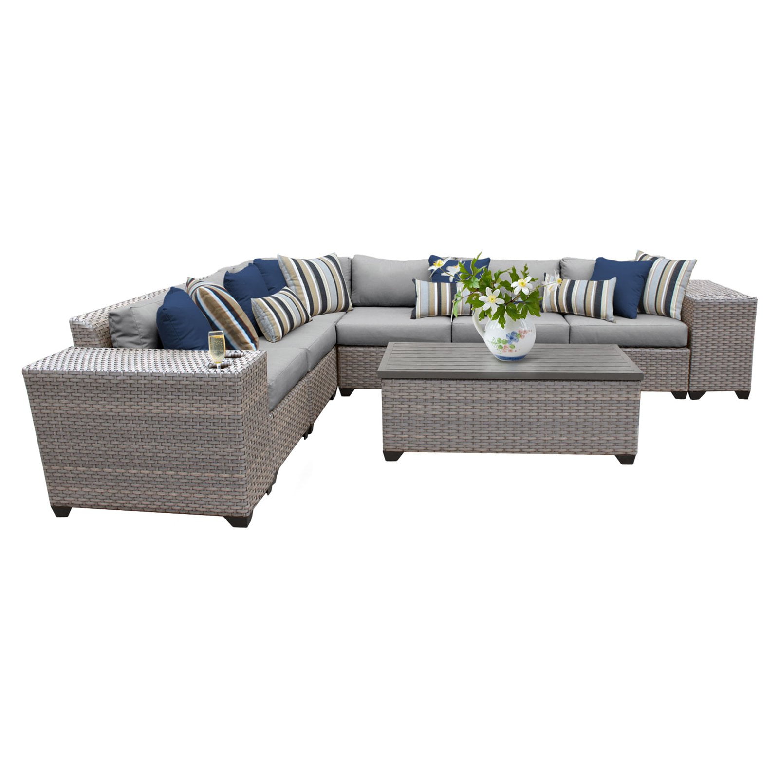 TK Classics FLORENCE-09b-GREY 124 ft. Florence 9 Piece Outdoor Wicker ...