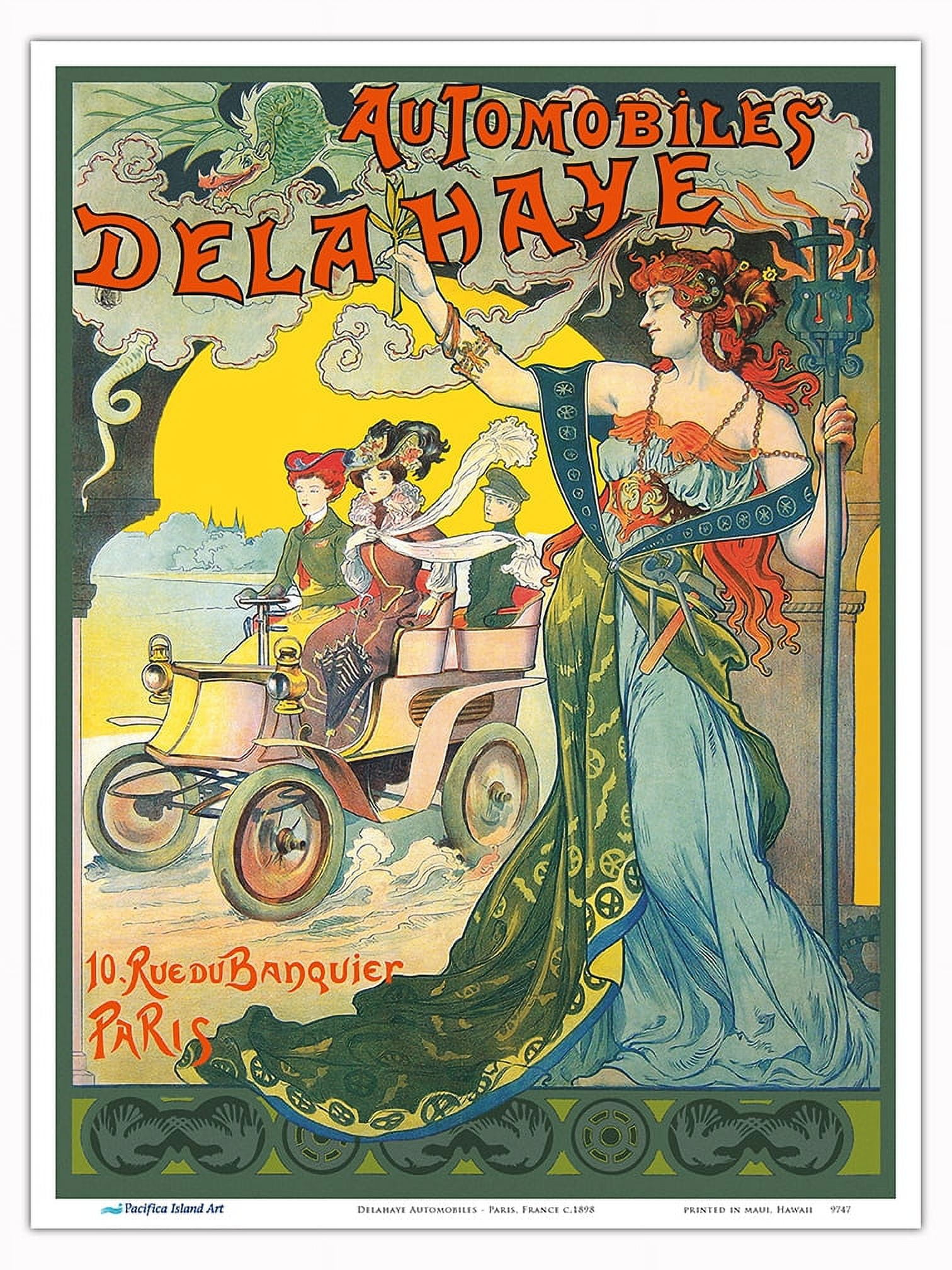 Delahaye Automobiles - Paris France - Vintage Automobile Poster c.1898 ...