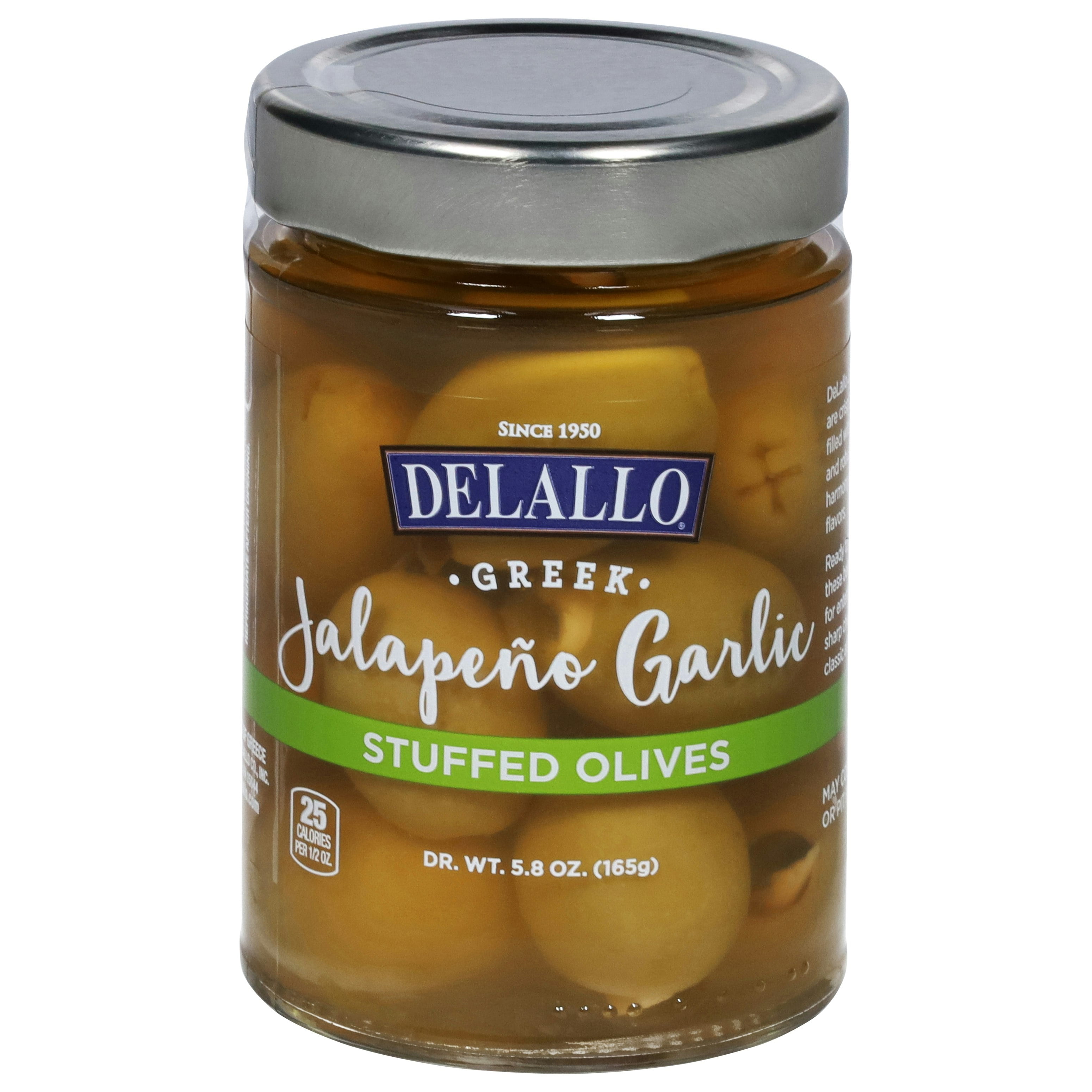 Delallo Jalapeño Garlic Stuffed Olives 5.8 oz (Pack Of 6) - Walmart.com