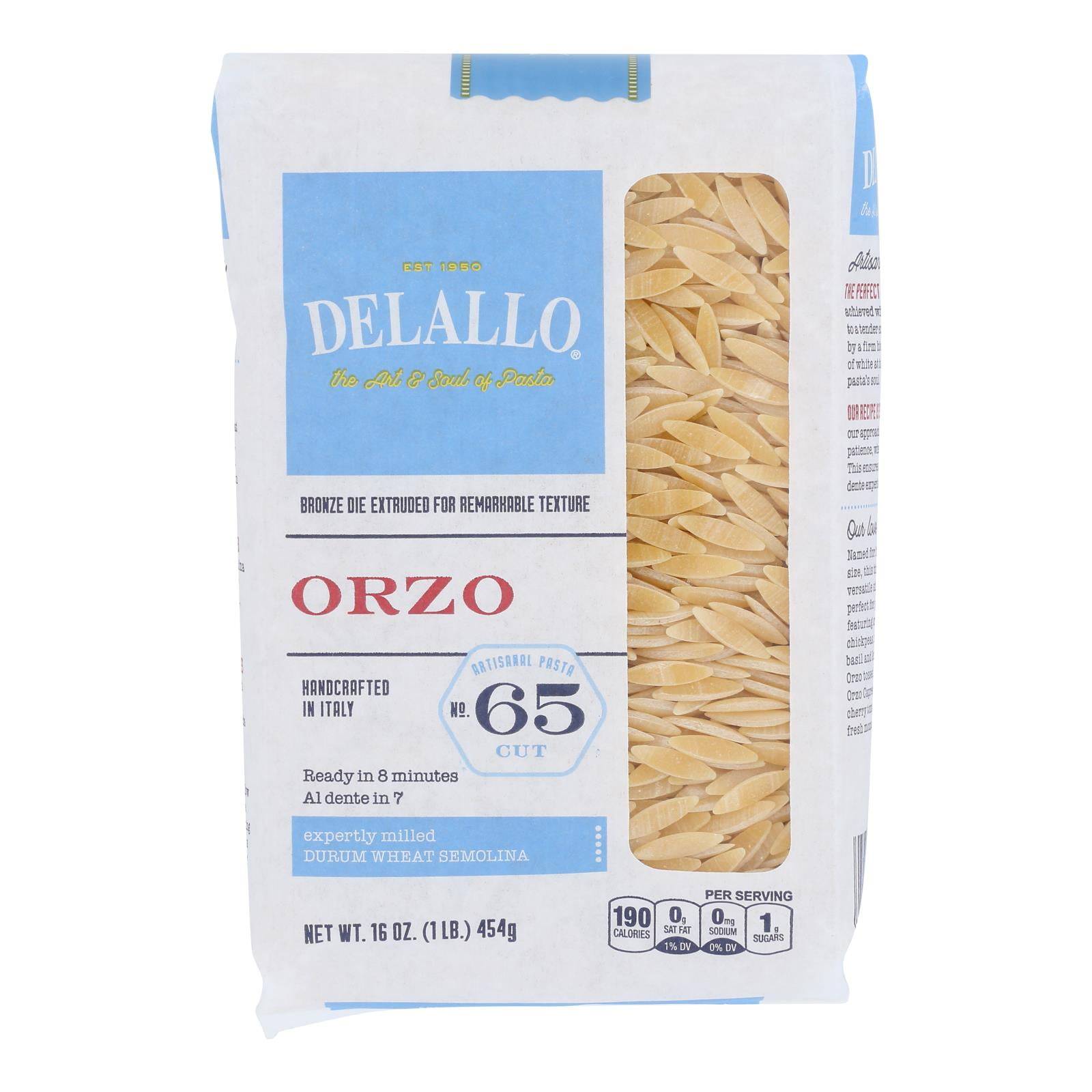 DeLallo Pasta Orzo Number 65, Case of 12-16 Oz, Versatile for Soups ...