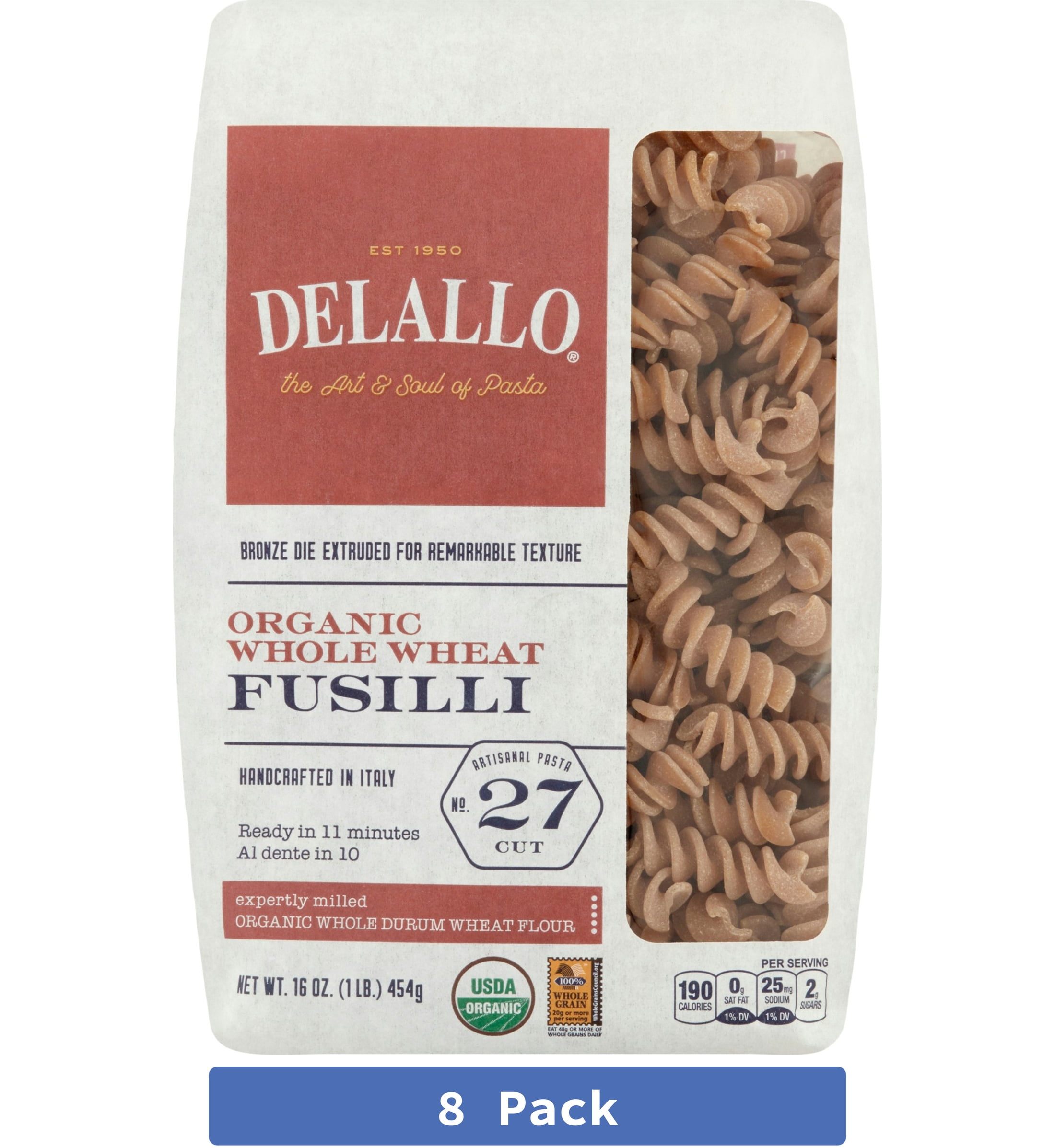 Delallo Whole Wheat Fusilli Pasta 16 oz (Pack of 8) - Walmart.com