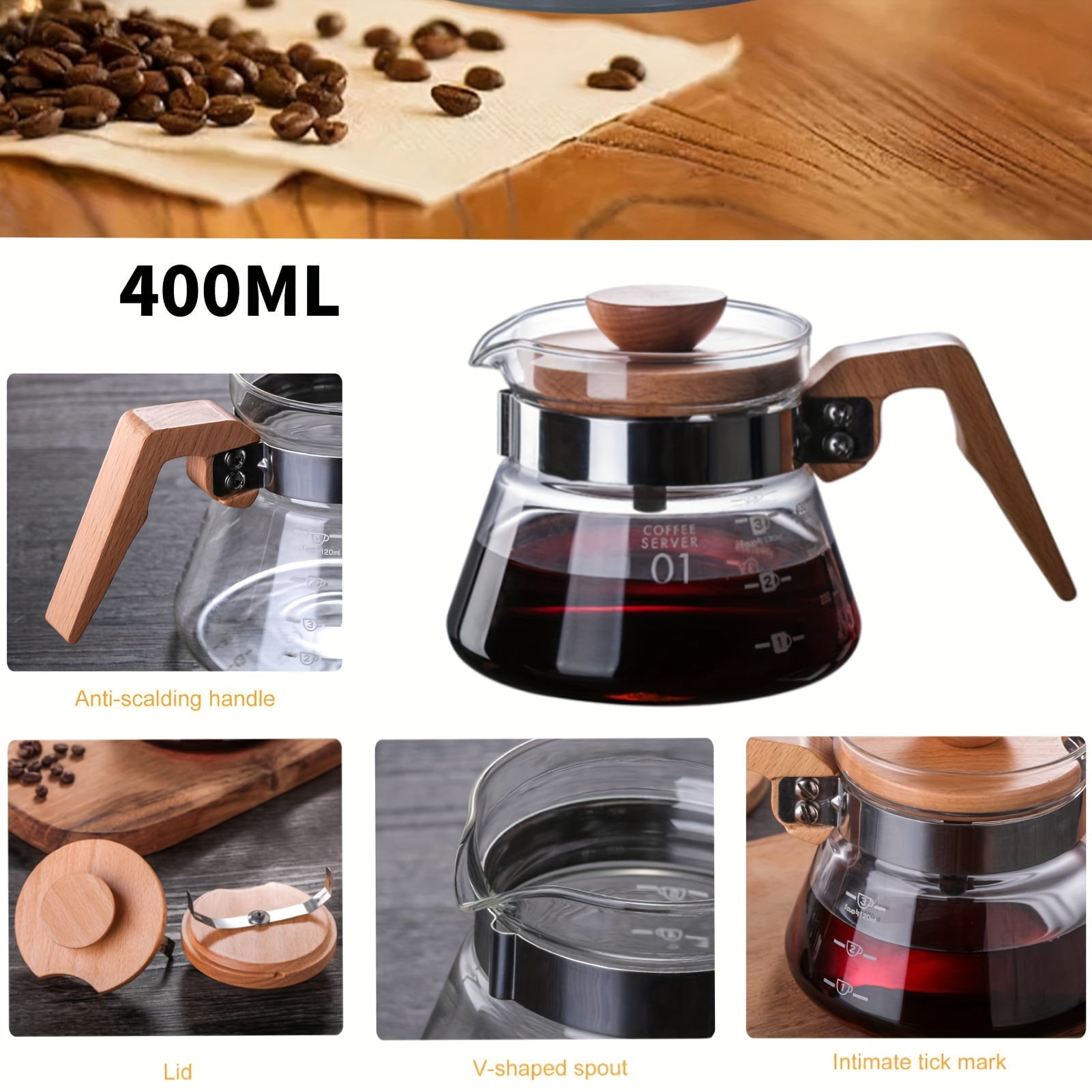 Delaman 400ml High Borosilicate Glass Coffee Tea Water Pot Cup Kettle ...