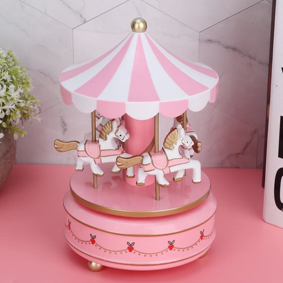 Delaman Carousel Music Box , 4 Horse Wooden Merry-Go-Round Music Box ...