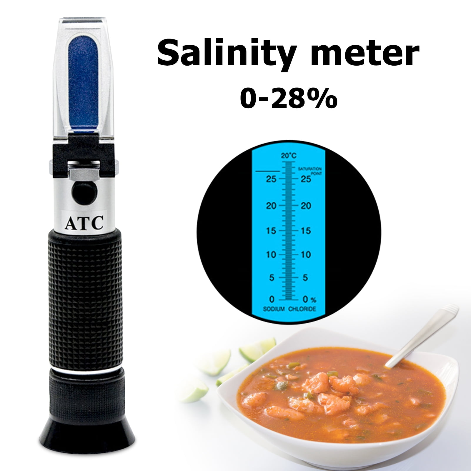 Delaman Salinity Refractometer, 0-28% ATC Salt Level Meter Tester for ...