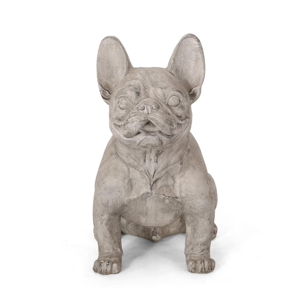 Delamore 16 in. Rustic White and Green French Bulldog Outdoor Patio ...