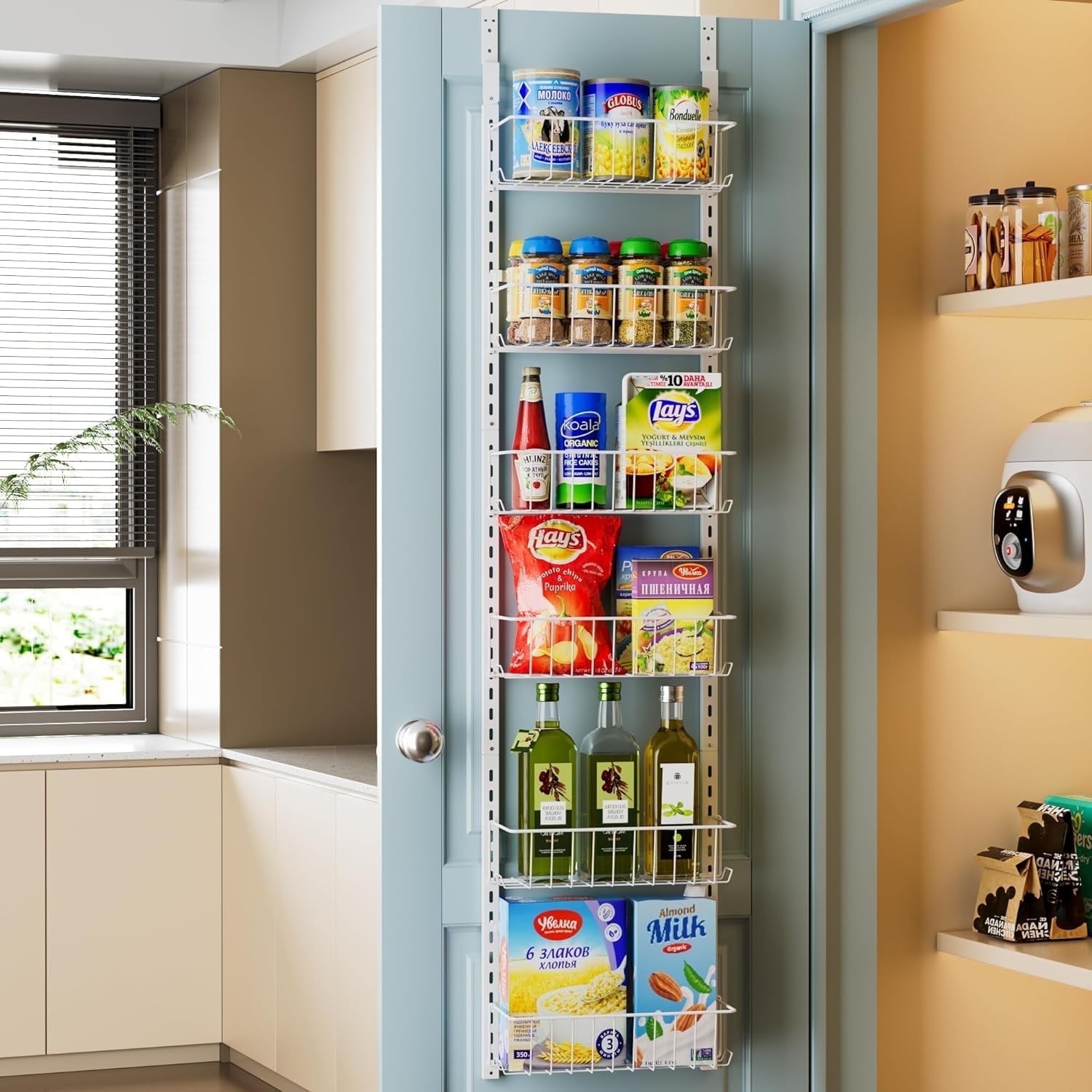Delamu 12'' Pantry Door Rack, Over the Door Pantry Organizer with 6 ...