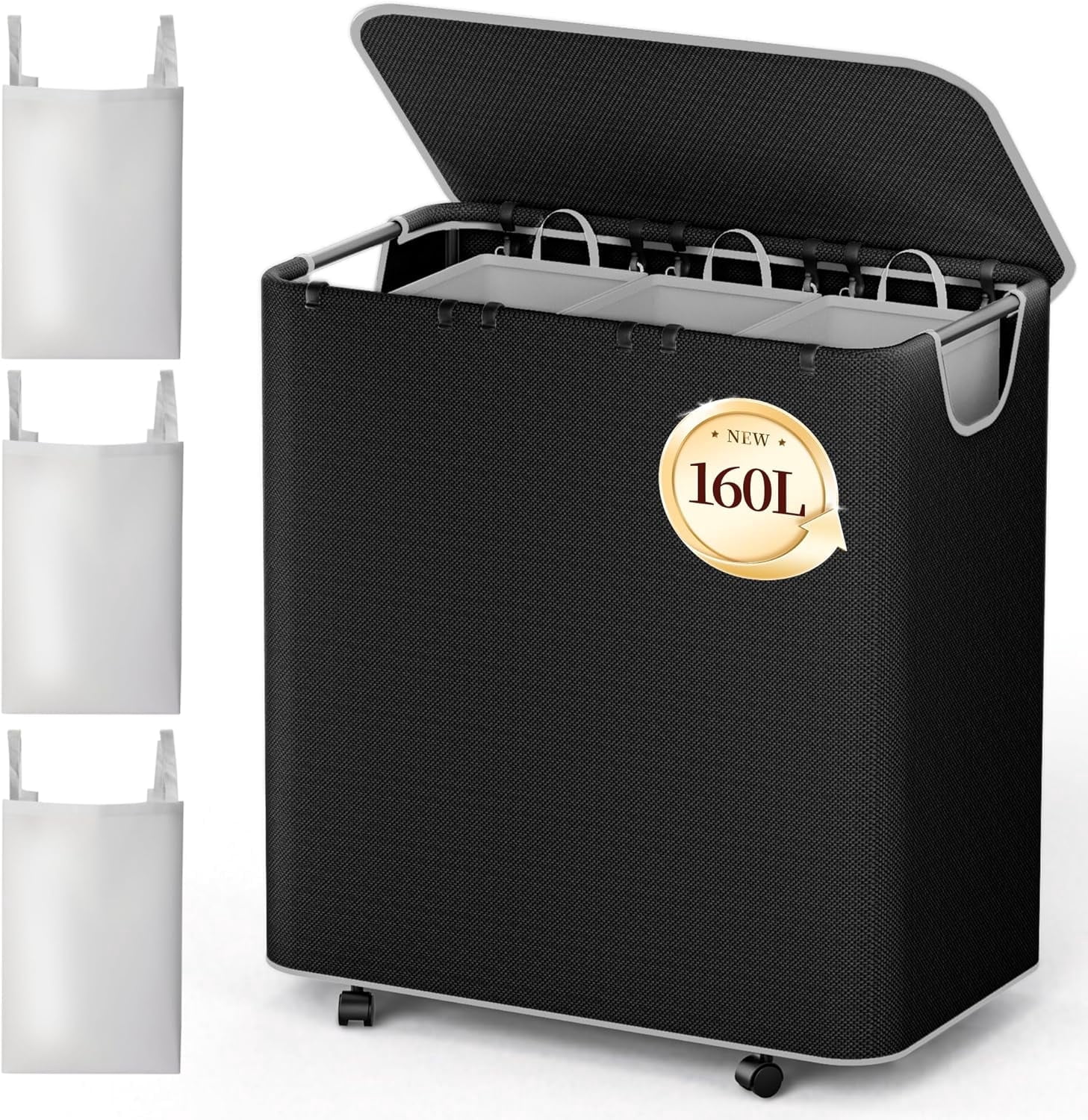 Delamu 160L Large Laundry Hamper with Lid & Removable Laundry Bags 3 ...