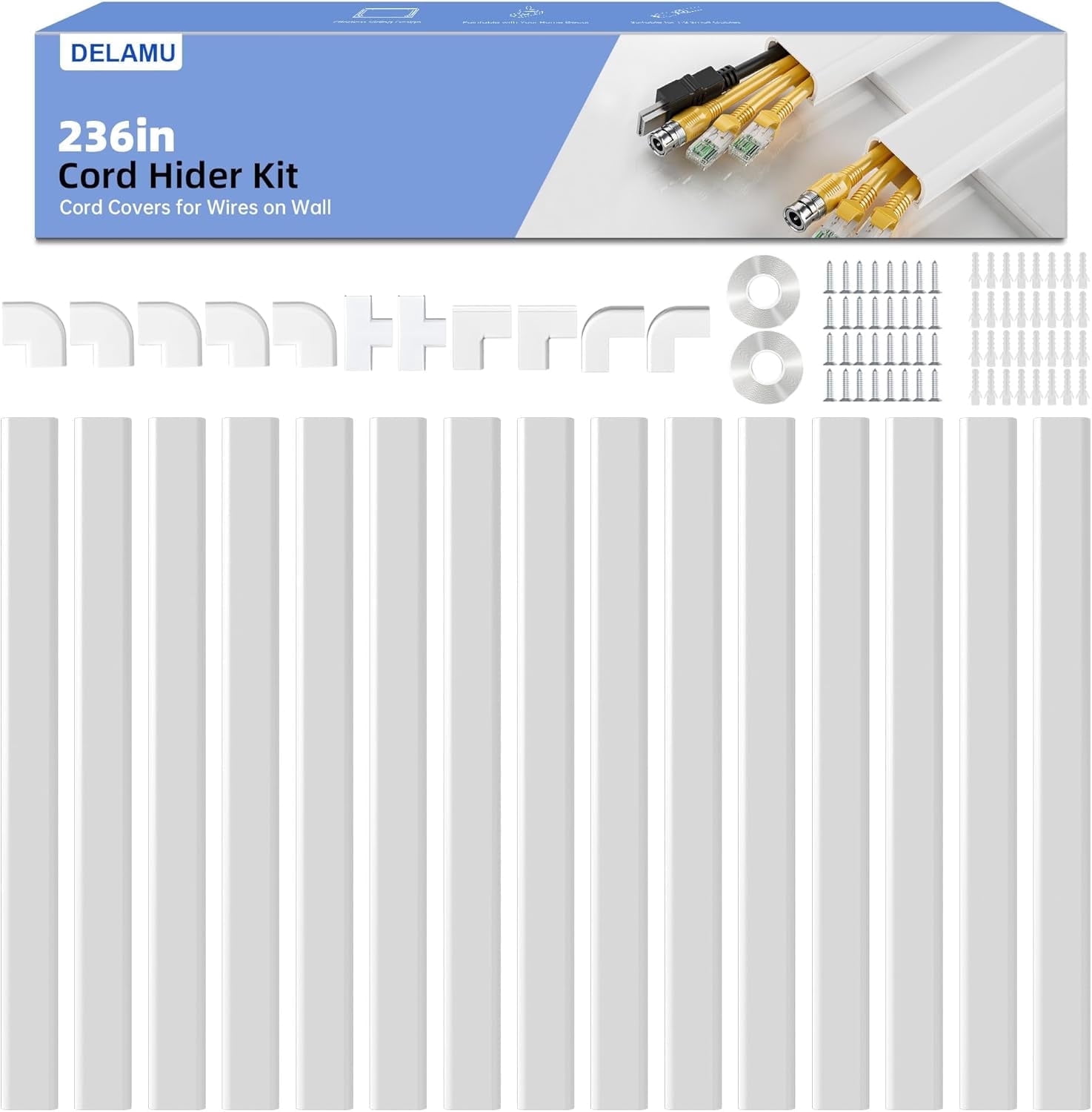 LazySpin 236in Cord Hider, Large Cord Covers for 3-4 Wires on Wall ...
