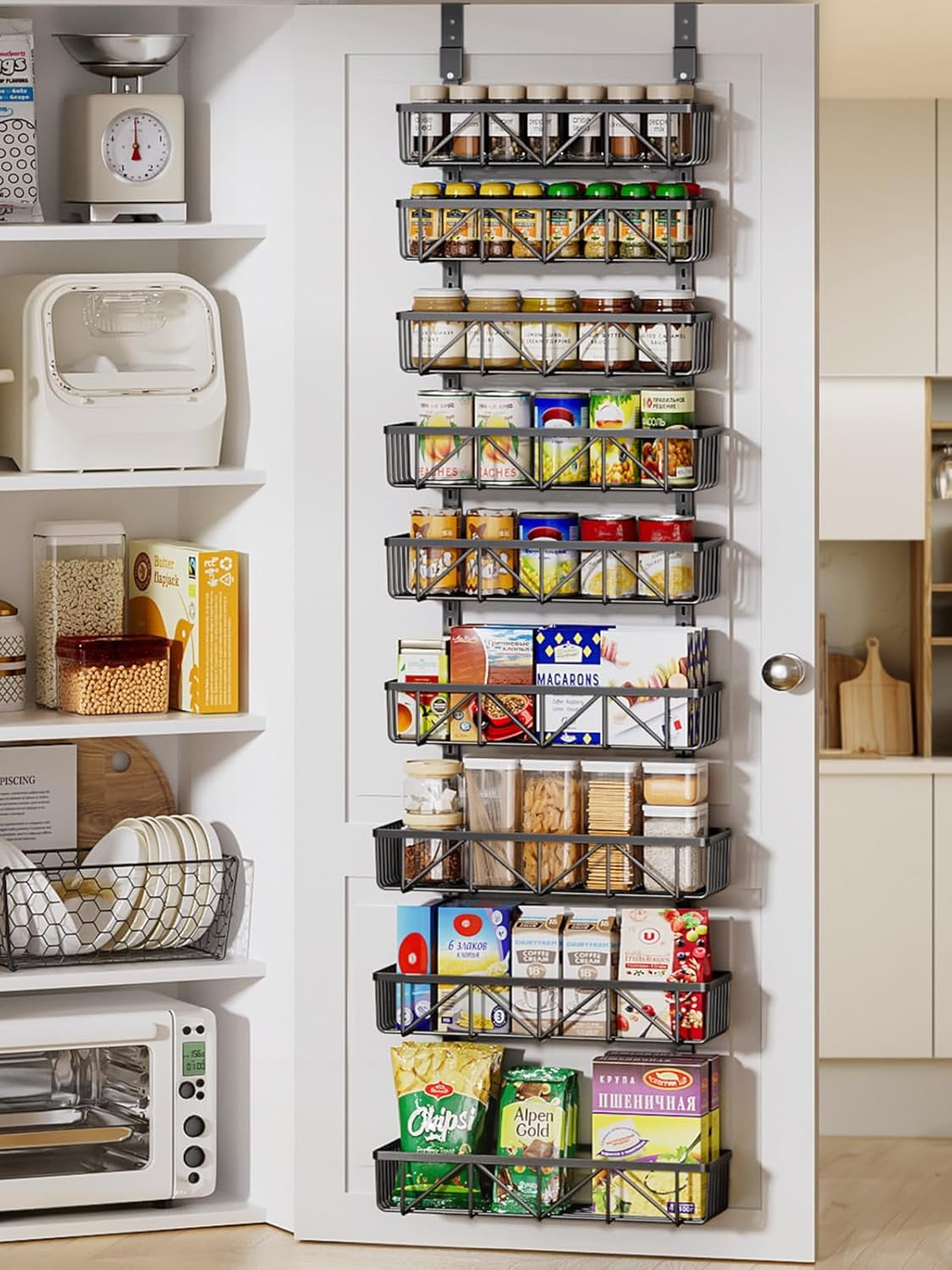 Delamu Adjustable Over the Door Pantry Organizer, 9-Tier Metal Pantry ...