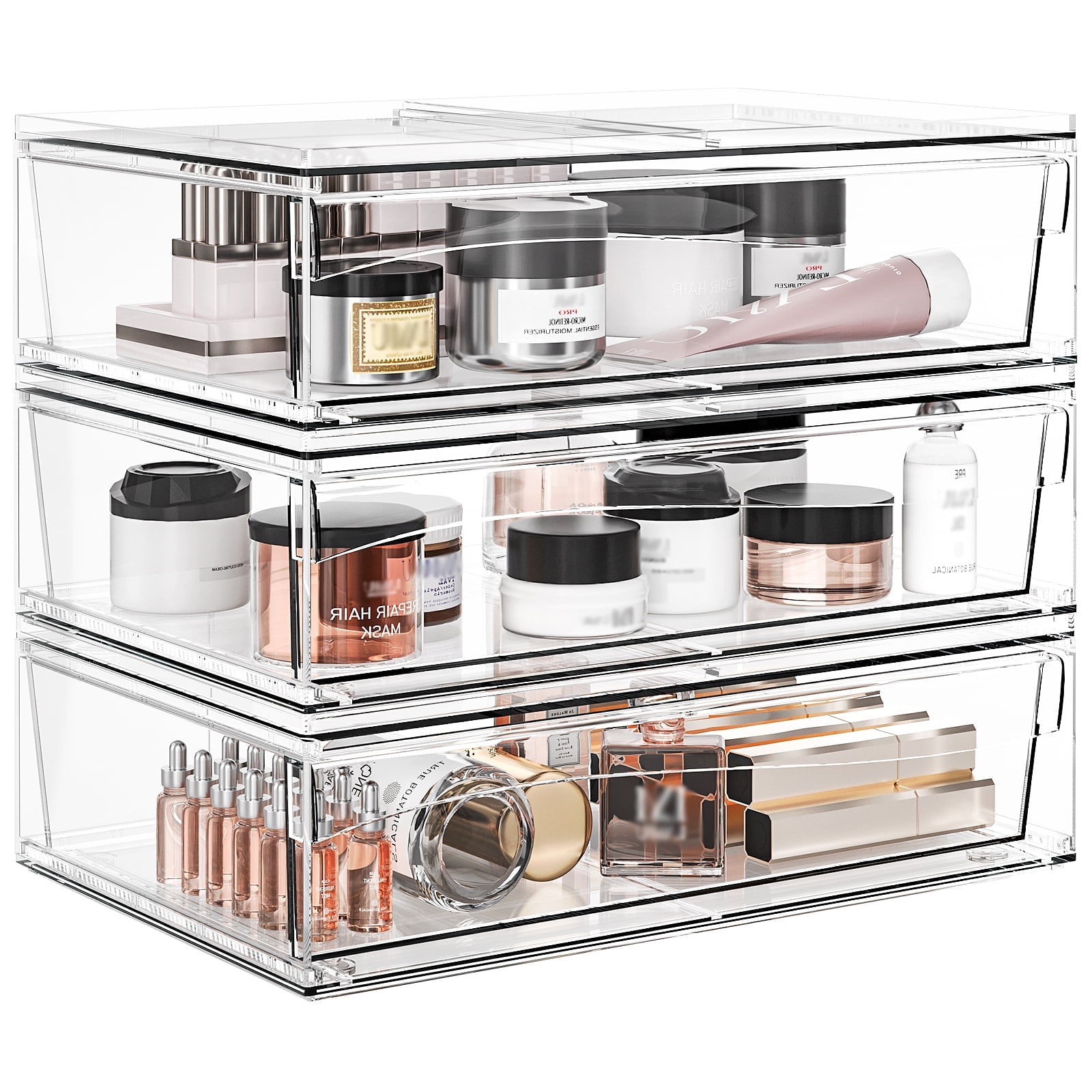 Delamu 12.2''W Stackable Storage Drawers, Clear Acrylic Drawer Modular Bathroom Organizers, 3pcs ...