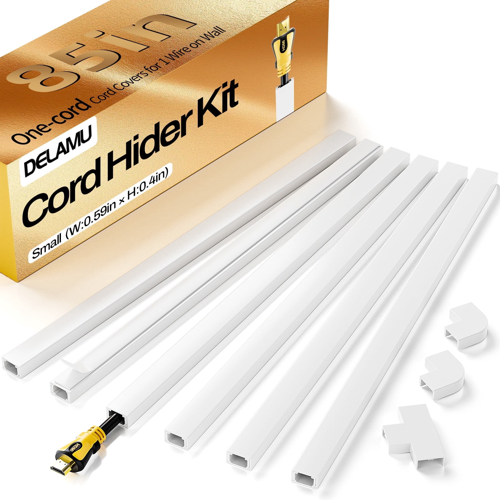 DELAMU Cord Hider, One-Cord Channel 94in, Paintable PVC Wire Cover for ...