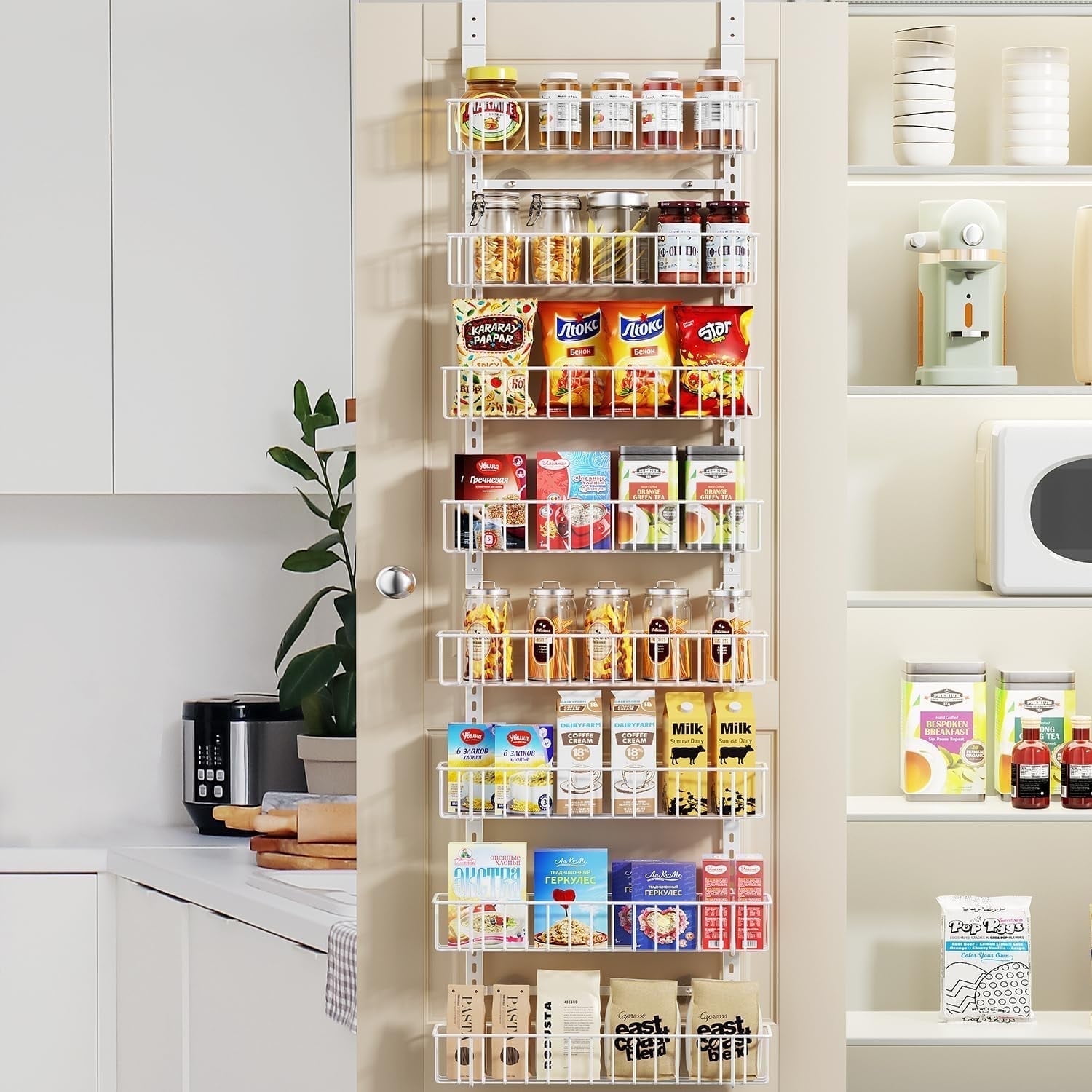 Delamu over the Door Pantry Organizer, Adjustable 8-Tier Pantry Hanging ...