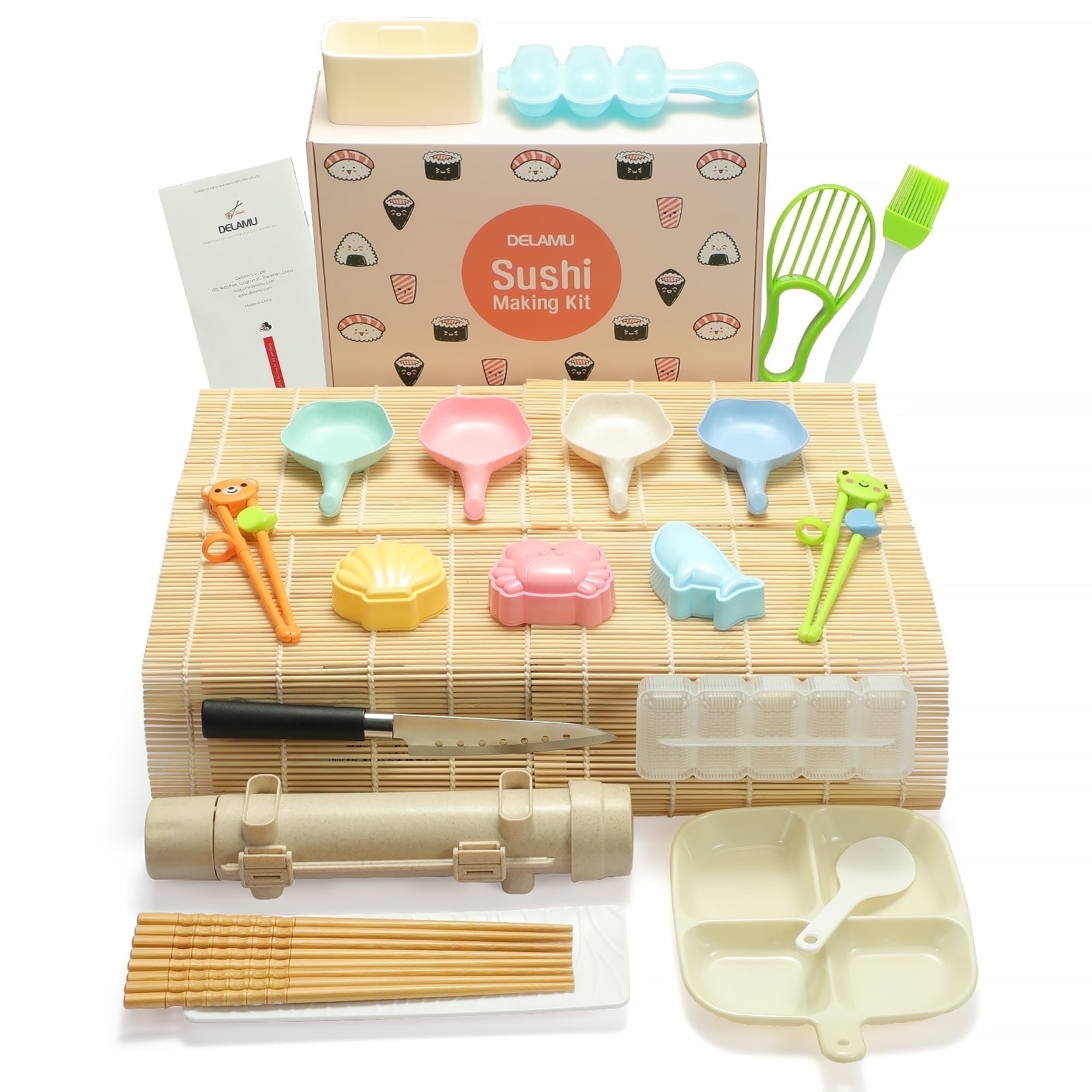 Delamu Sushi Making Kit, 27 Pcs Bamboo Sushi Rolling Mat Kit - Walmart.com
