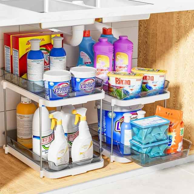 Delamu Under Sink Organizers and Storage 2 Pack Set, 2 Tier Sliding ...