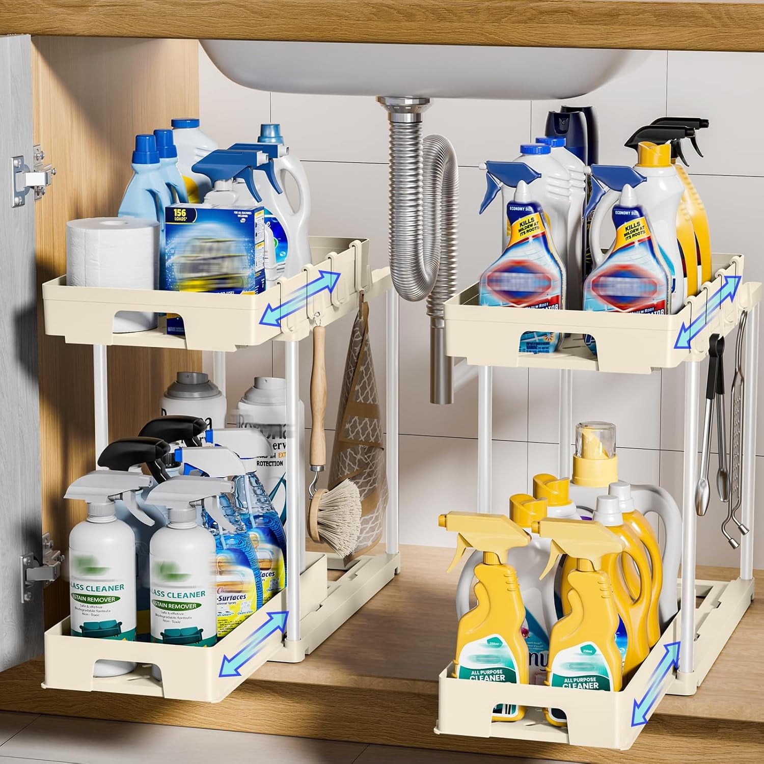 Delamu Under Sink Organizers and Storage, 2 Pack Pull Out Kitchen Bathroom Cabinet Organizer, 2 ...