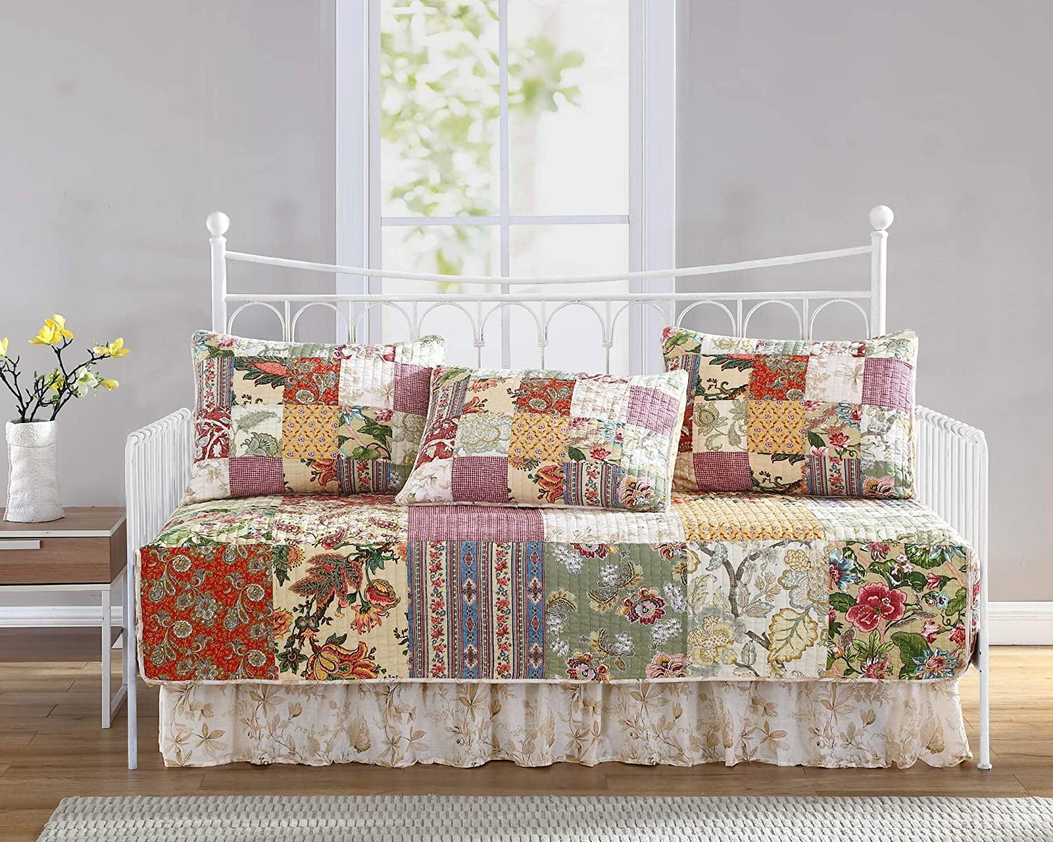Chezmoi Collection Delaney 5-Piece Floral Daybed Cover Set, Lightweight ...