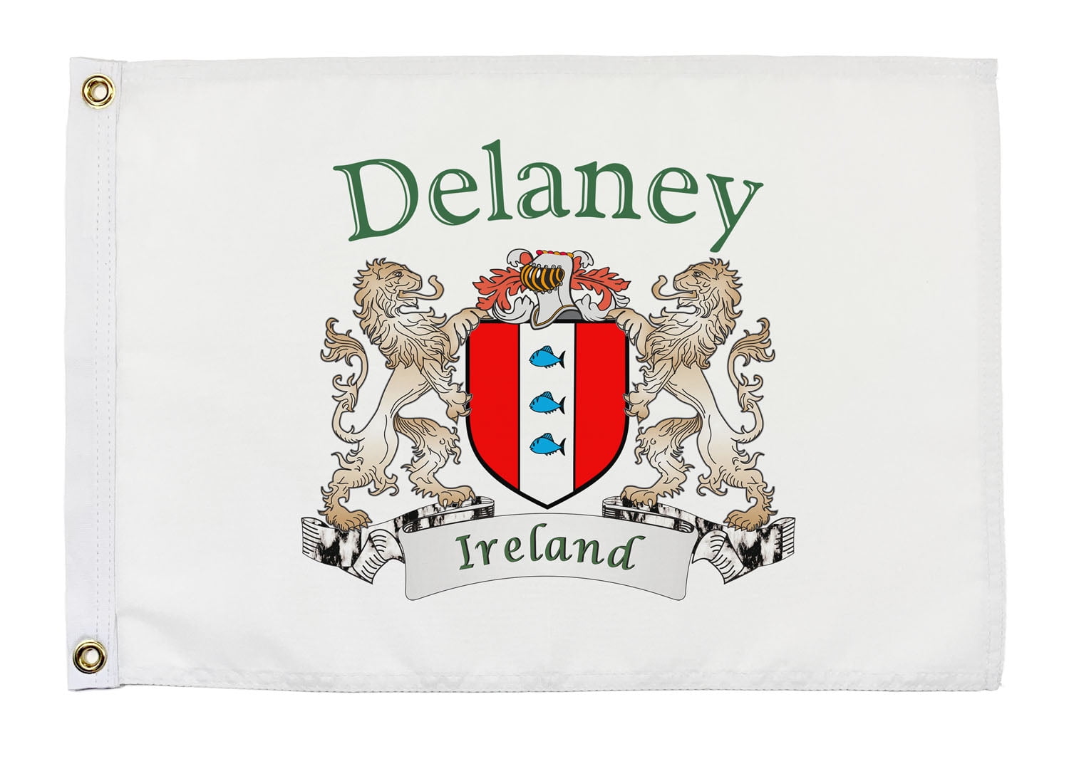 Delaney Irish Coat of Arms Small White Flag - 16"x10.5" inches ...