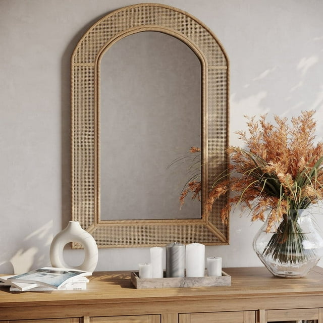 Delara Boho Arch Rattan Wall Mirror - Walmart.com