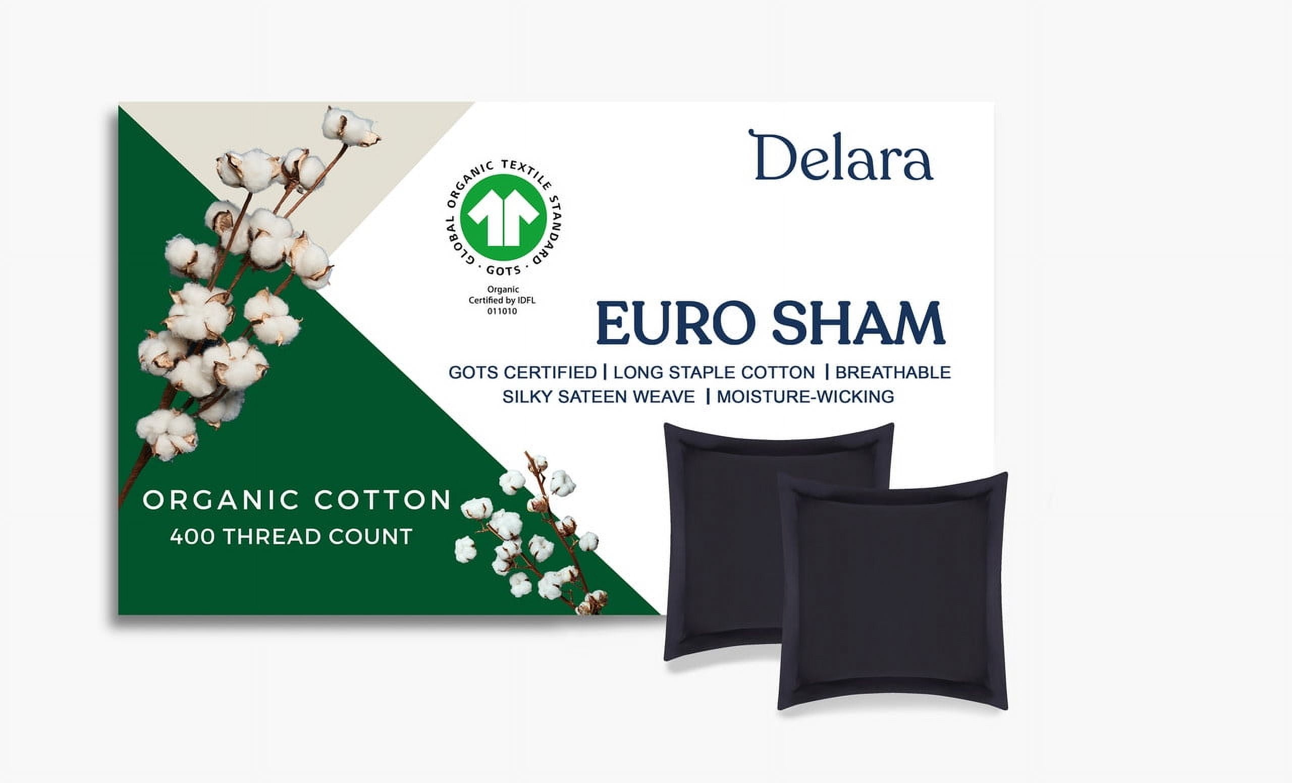 Delara GOTS Certified 100% Organic Cotton Euro Sham Pack of 2, 400 ...