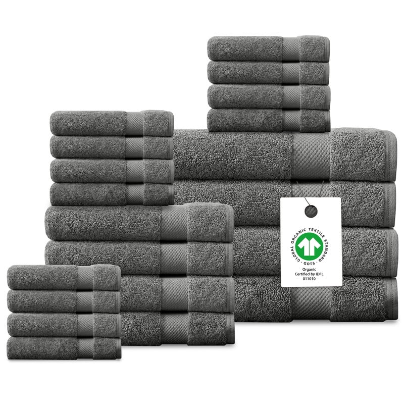 Delara 20-Piece Organic Cotton Towel Set, 650 GSM Luxury Plush, Quick ...