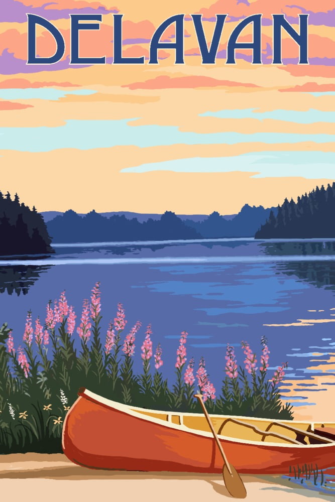 Delavan, Wisconsin, Canoe and Lake (16x24 Giclee Gallery Art Print ...