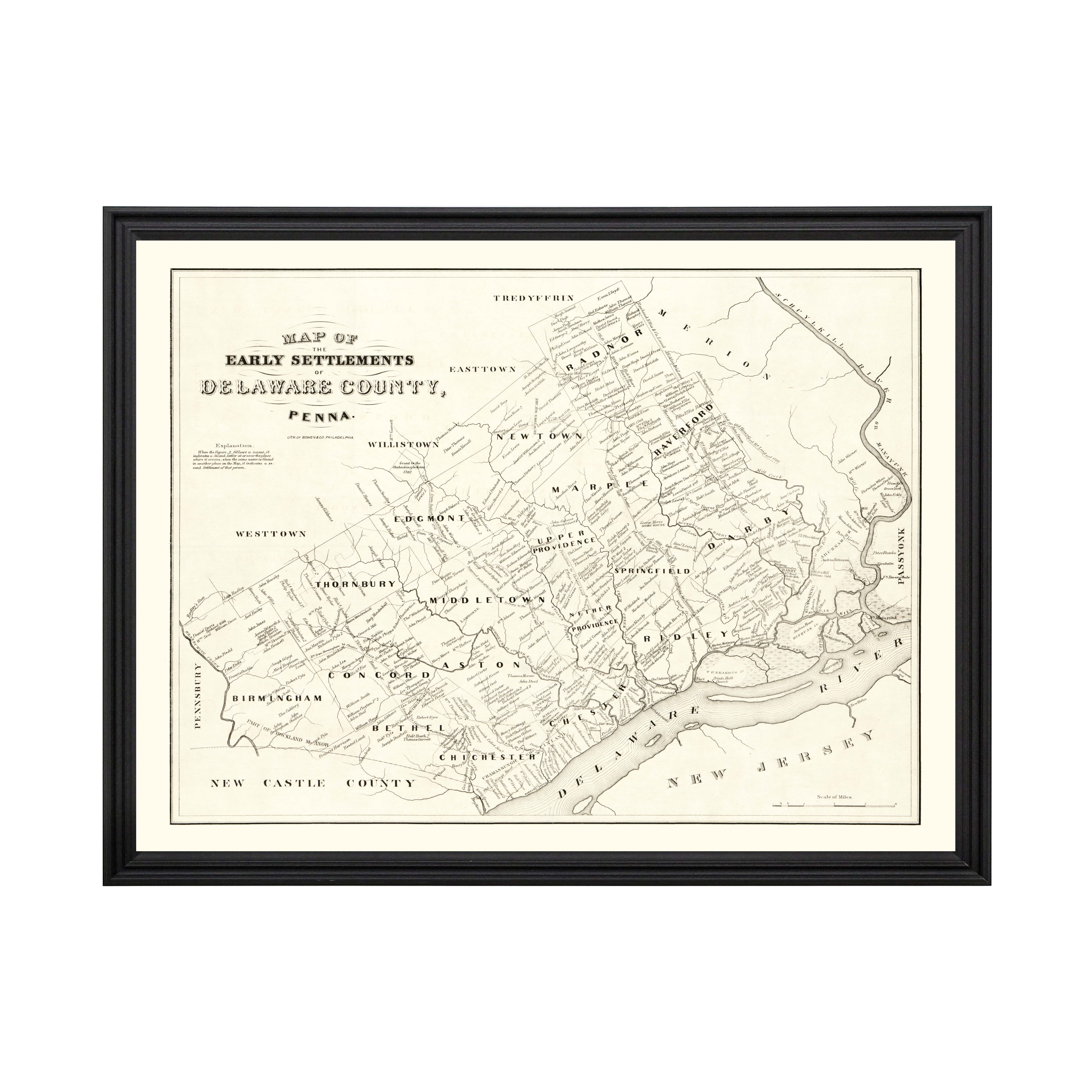 Delaware County Pennsylvania Art, "1790,1862" Vintage Map of Delaware ...