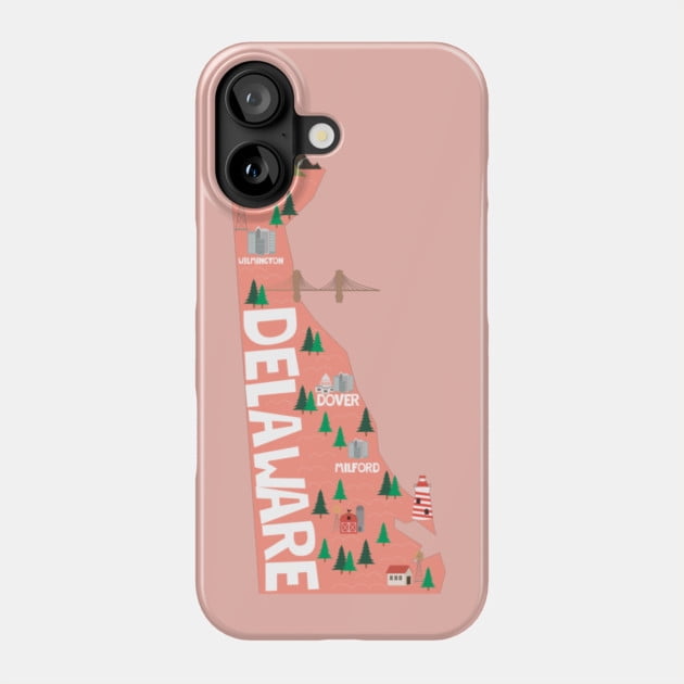 Delaware Illustrated Map Themed Case for iPhone 11,12,13,14,15,16,17 ...