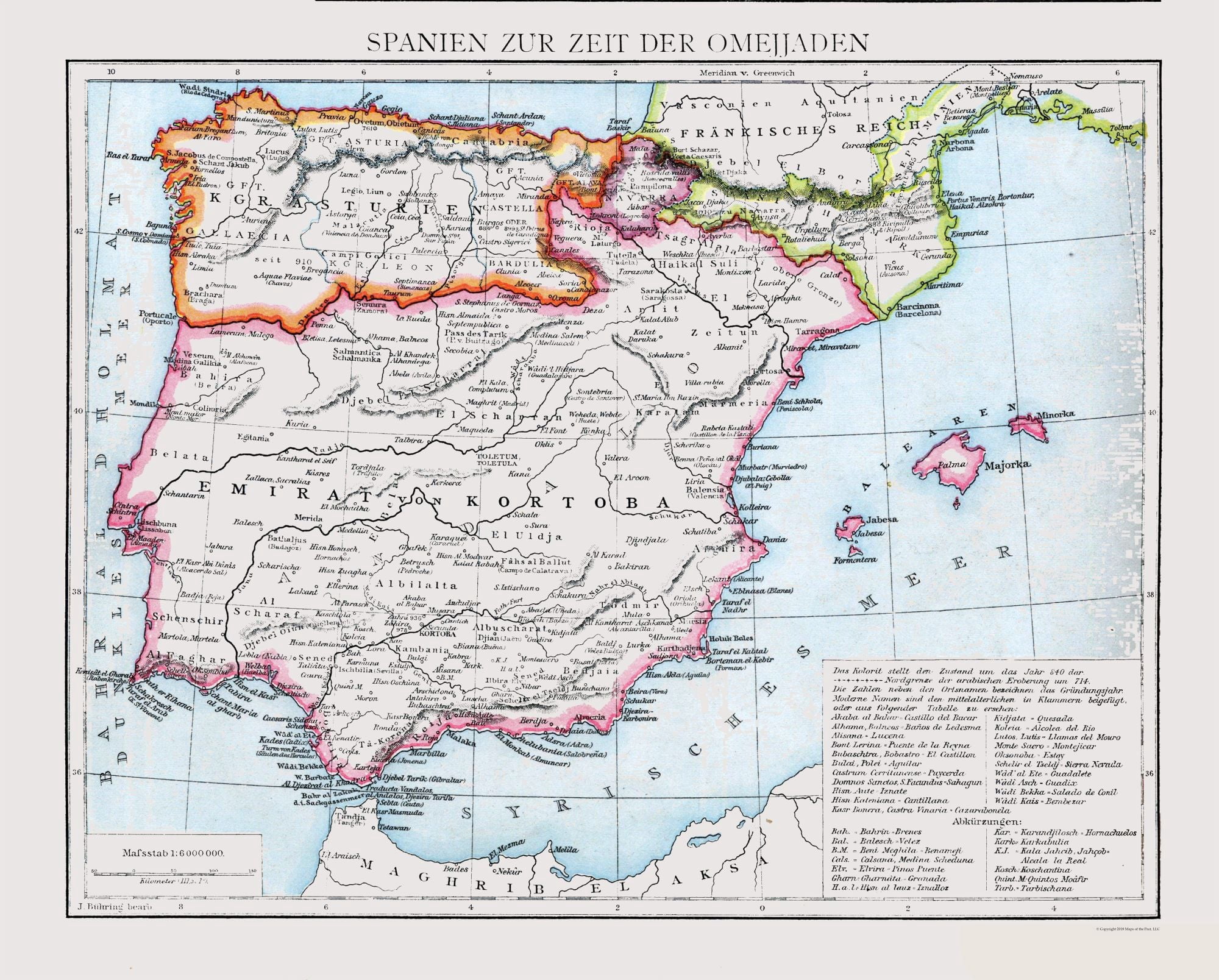 Historic Map - Spain Umayyad Caliphate - Droysen 1886 - 28.60 x 23 ...