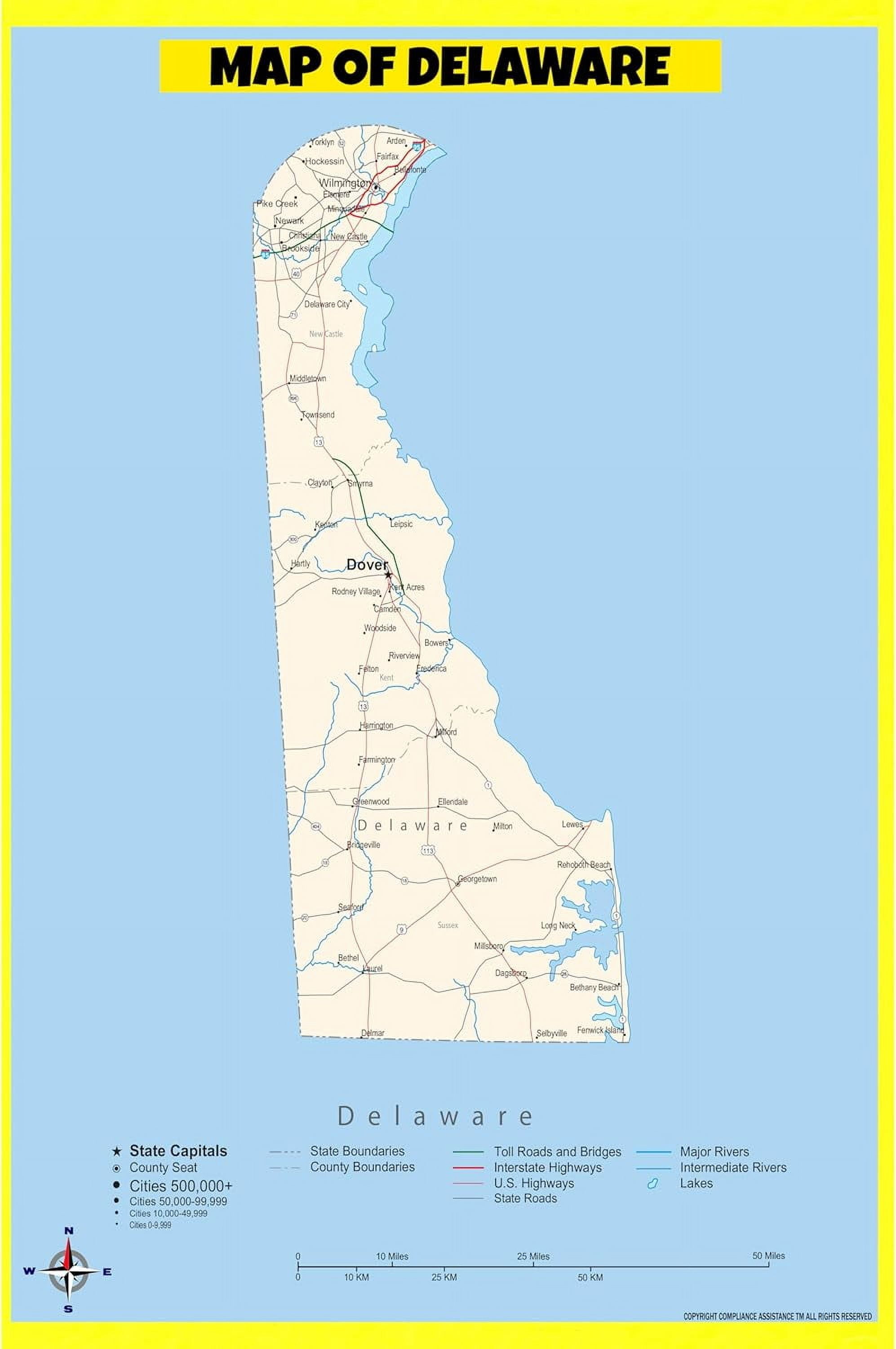 Delaware Map Poster - Laminated Wall Map - Style B - 24x36 - Ideal for ...