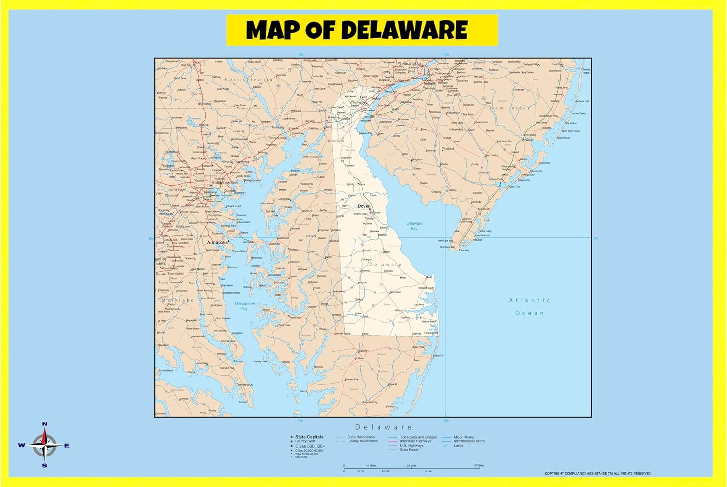 Delaware Map Poster - Laminated Wall Map - Style D - 20x30 - Ideal for ...