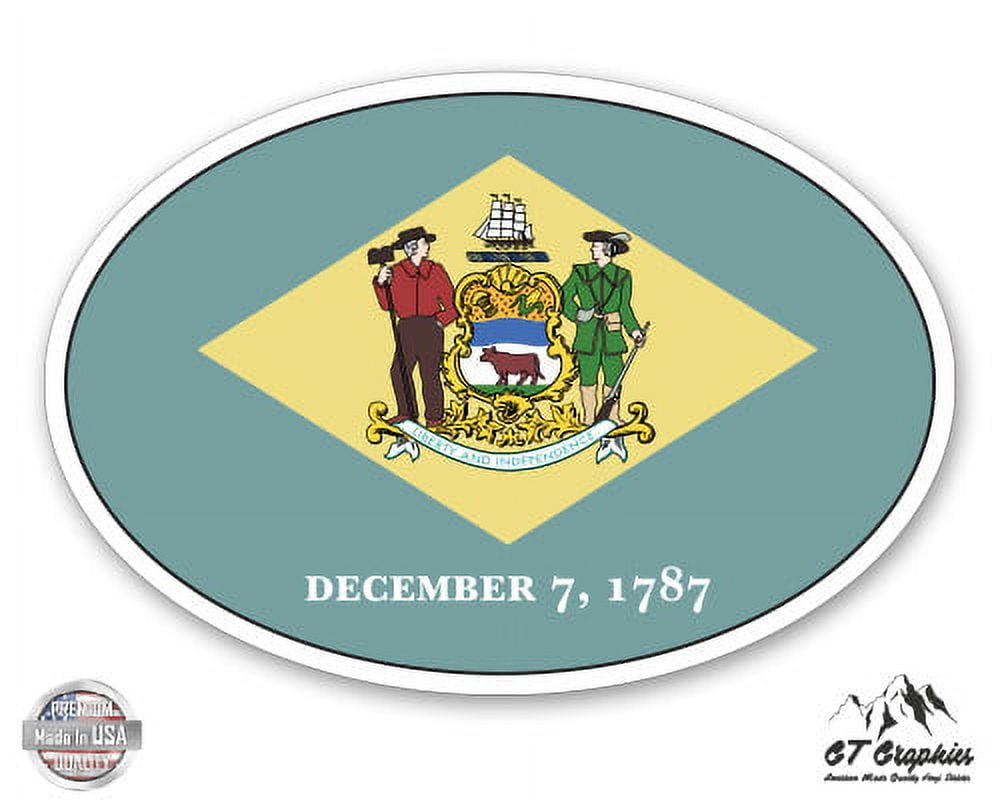 Delaware State Flag Oval - 3" Vinyl Sticker - For Car Laptop I-Pad ...