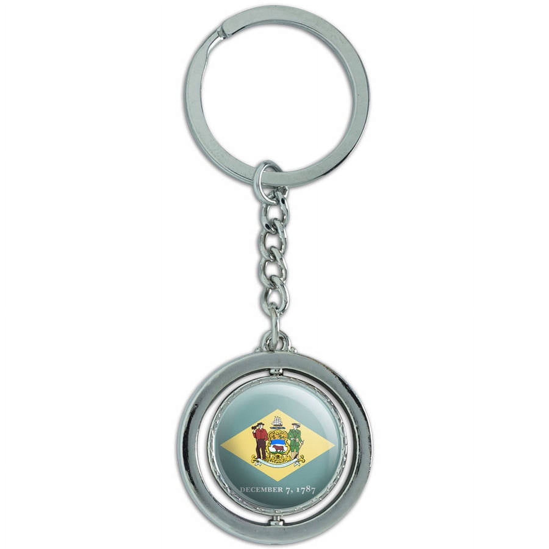Delaware State Flag Spinning Round Metal Key Chain Keychain Ring ...