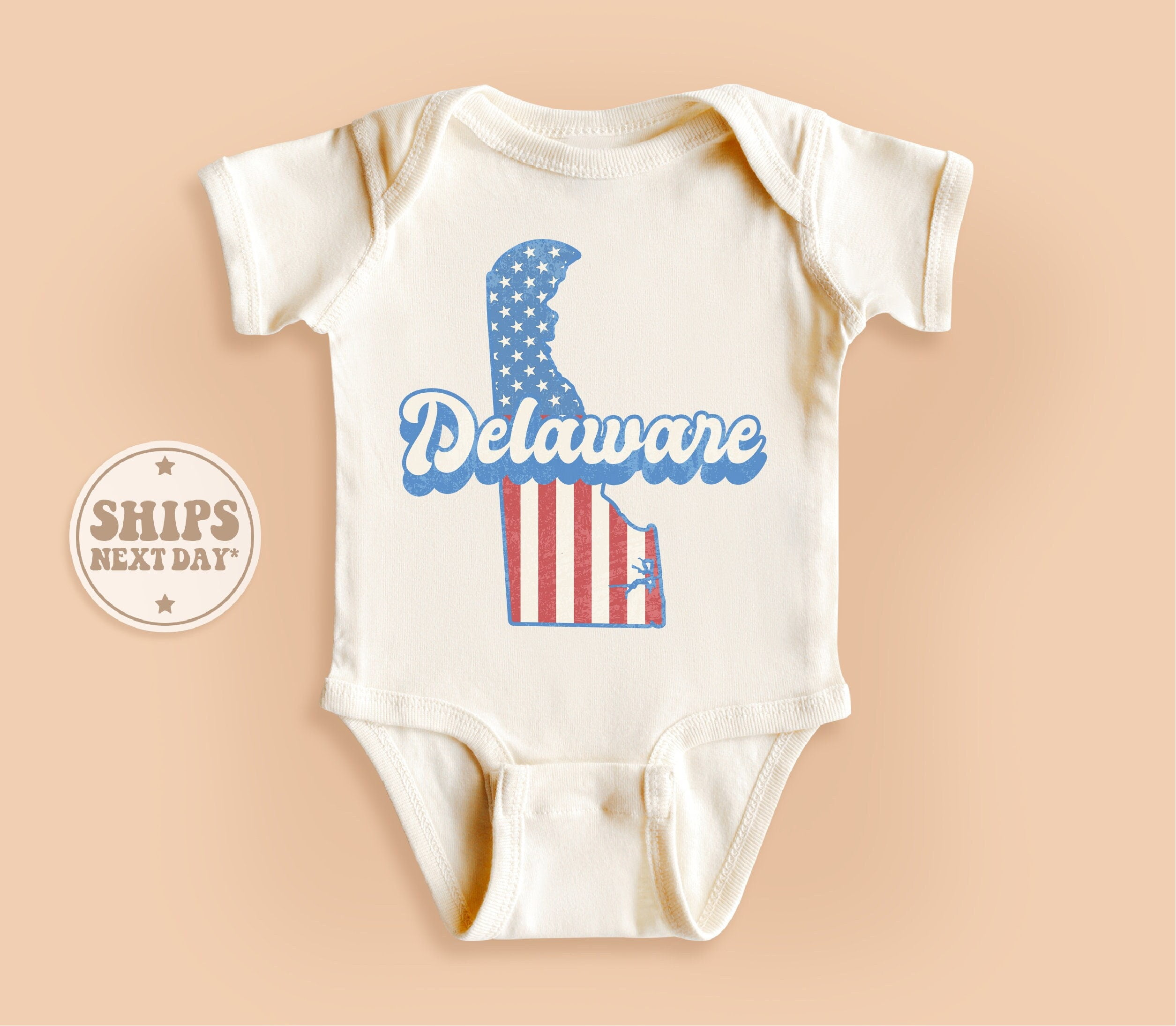 Delaware State Onesie, Delaware Baby Bodysuit, Retro Natural Baby ...