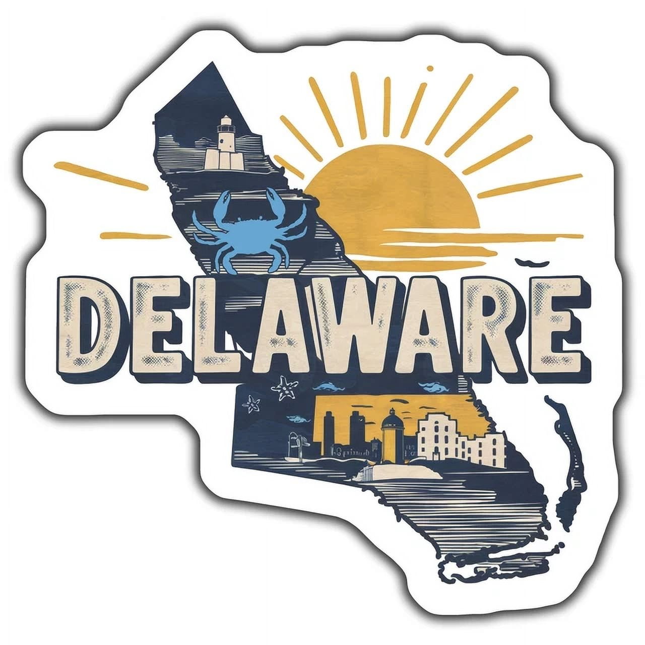 Delaware State Sticker, Travel Souvenir, Coastal Decal, Blue Crab ...