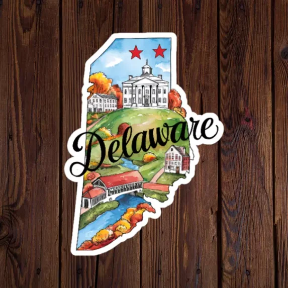Delaware Sticker American Flag State Outline Novelty Laptop Car Sticker ...