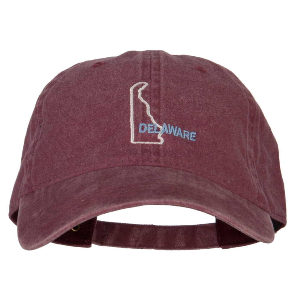 Delaware with Map Outline Embroidered Washed Cotton Twill Cap - Maroon ...