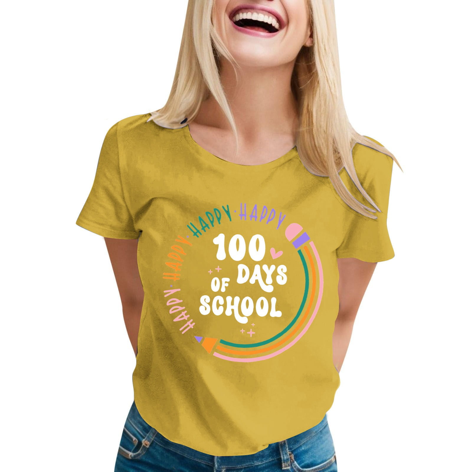 Delayuji 100 Days of School Shirt Women Teacher Tshirts Happy 100Th ...